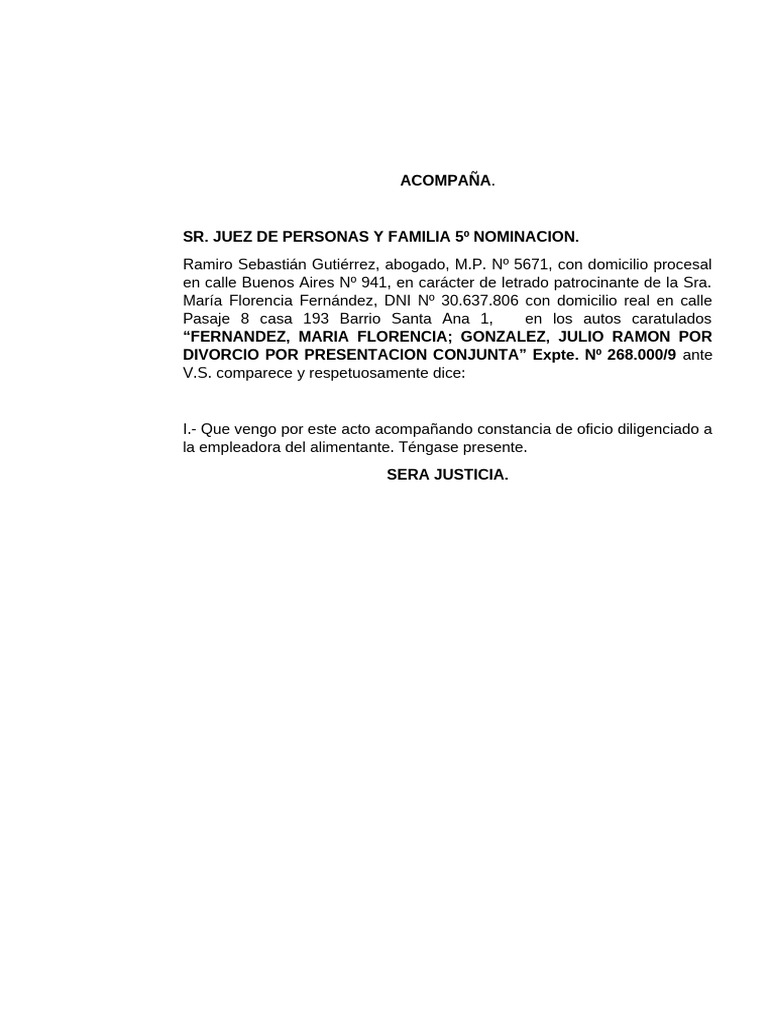 Acompaña Constancia de Oficio Diligenciado. | PDF