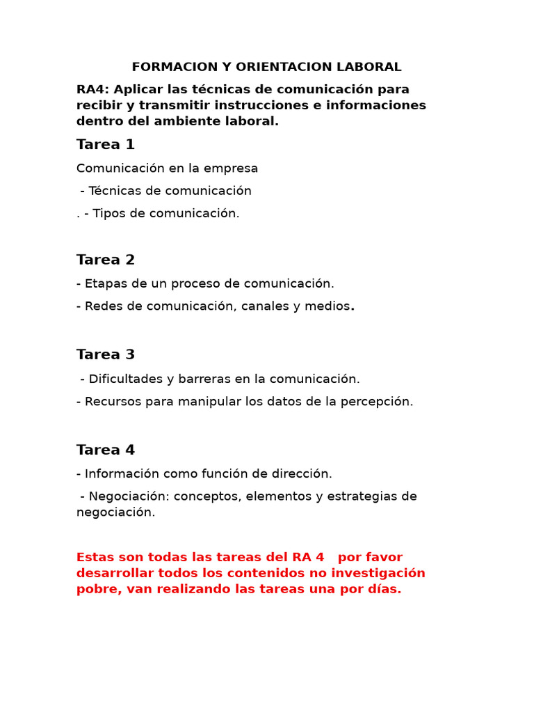 Formacion y Orientacion Laboral Tareas Del Ra 4 | PDF