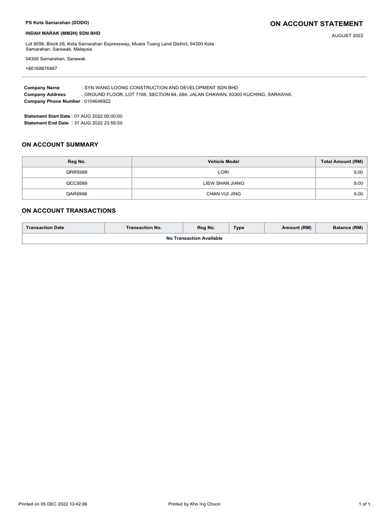 On Account Monthly Statement | PDF