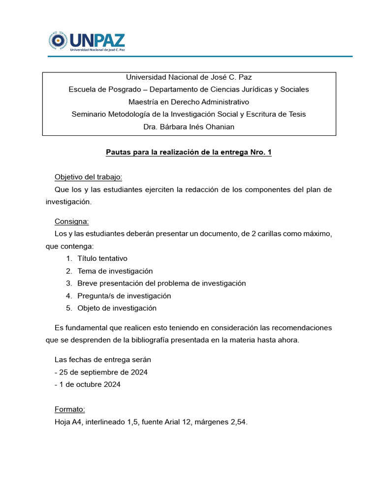 Consigna Entrega Nro 1 | PDF