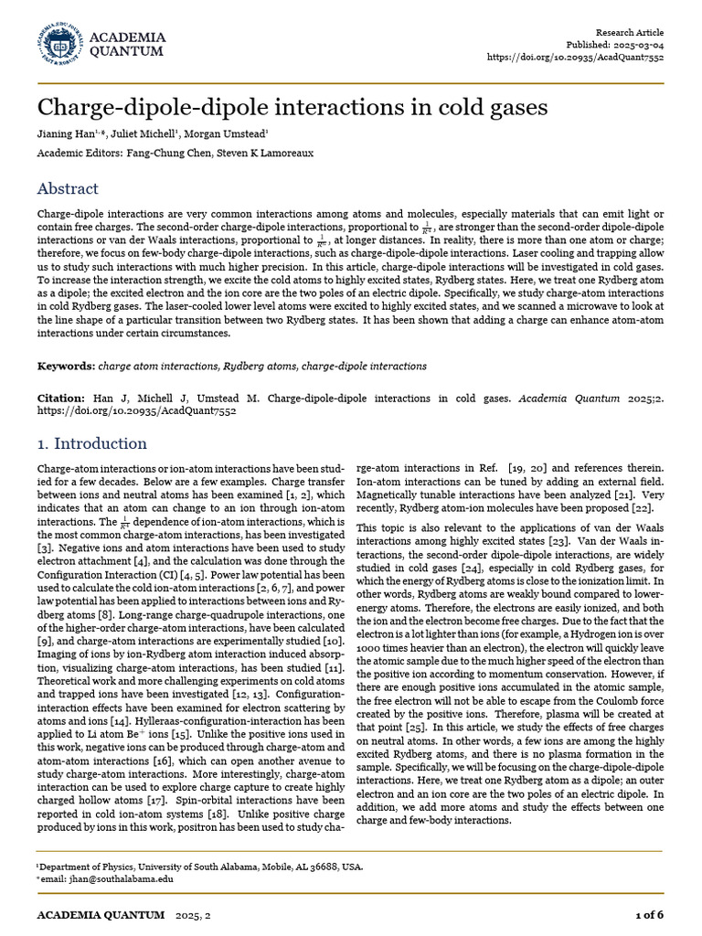 Charge Dipole Dipole Interactions in Ult | PDF | Ionization | Electron