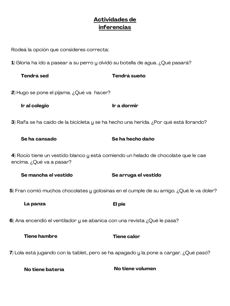 Actividades de Inferencias para Niños | PDF
