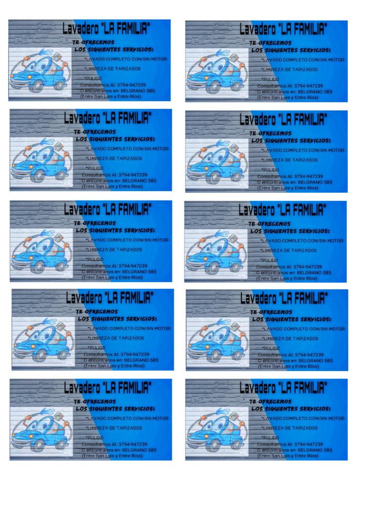 Tarjetas Del Autolavado PDF | PDF