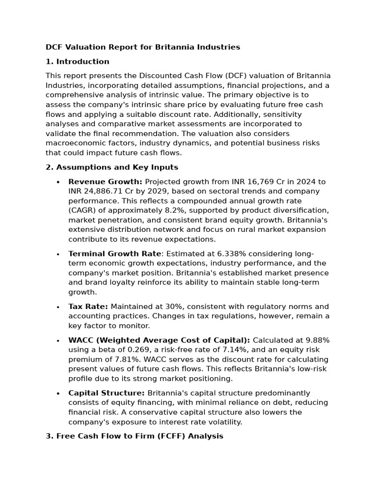 DCF Valuation Report For Britannia Industries-1 | PDF | Discounted Cash ...
