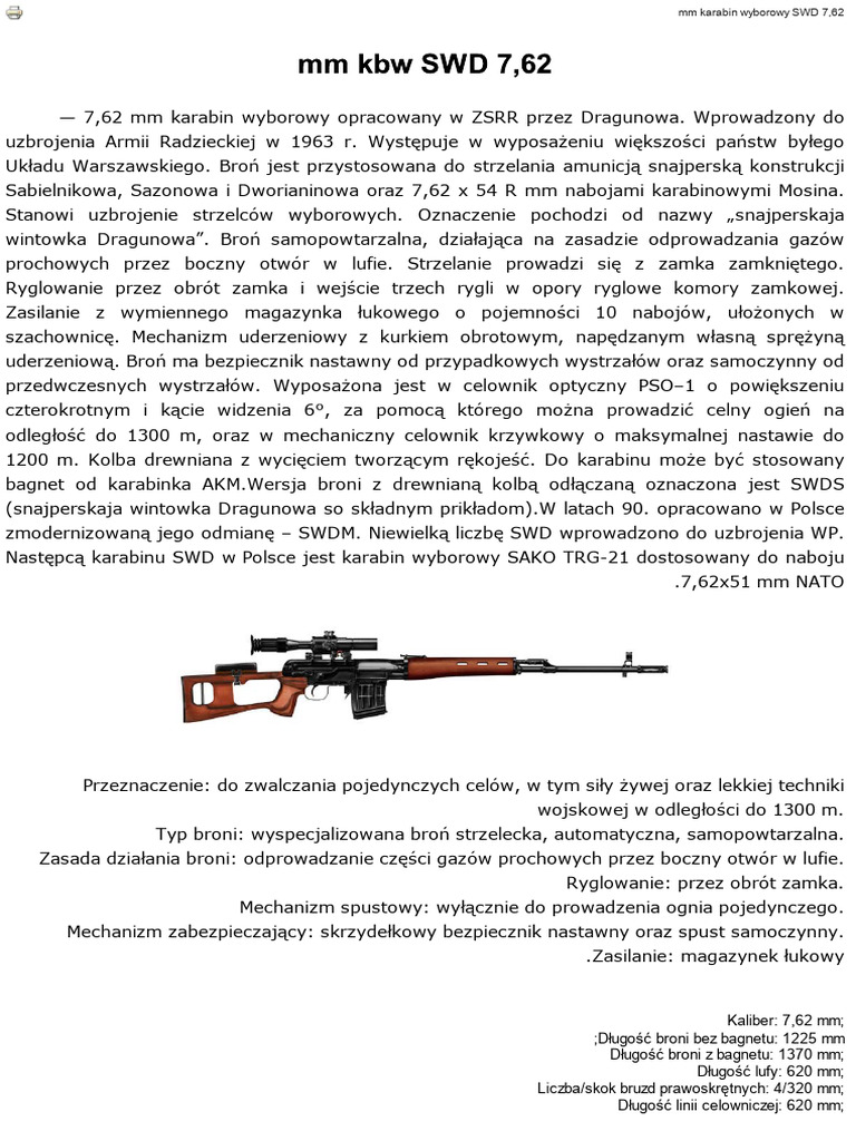 7,62 MM Karabin Wyborowy SWD | PDF