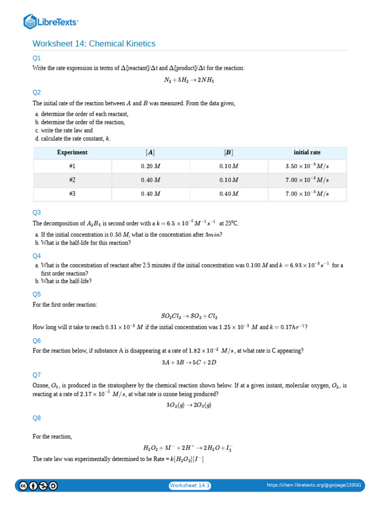 Worksheet 14 Chemical Kinetics | PDF | Reaction Rate Constant ...