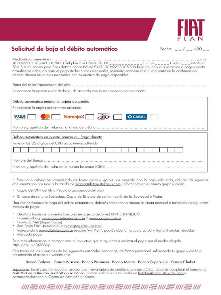Baja Débito Automático - Fiat | PDF