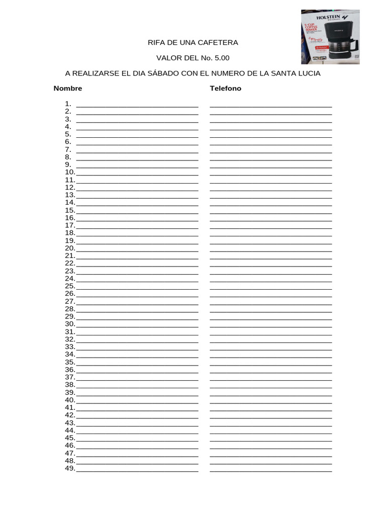 Rifa de Cafetera: Participa Aquí | PDF