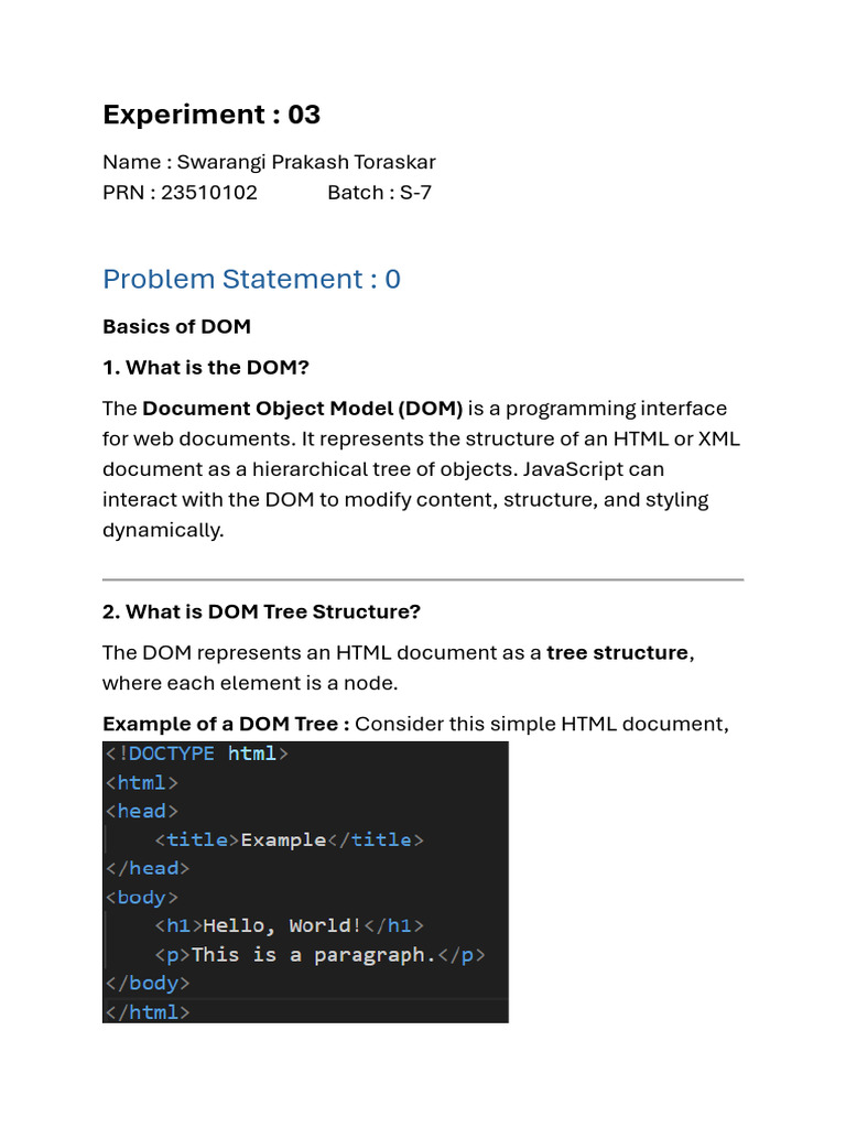 23510102_Swarangi_Prakash_Toraskar | PDF | Document Object Model | Html