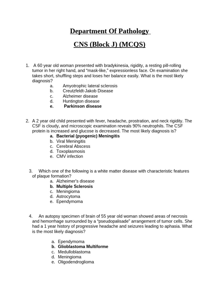 Pathology Department (Block J MCQS) | PDF | Meningitis | Diseases And ...
