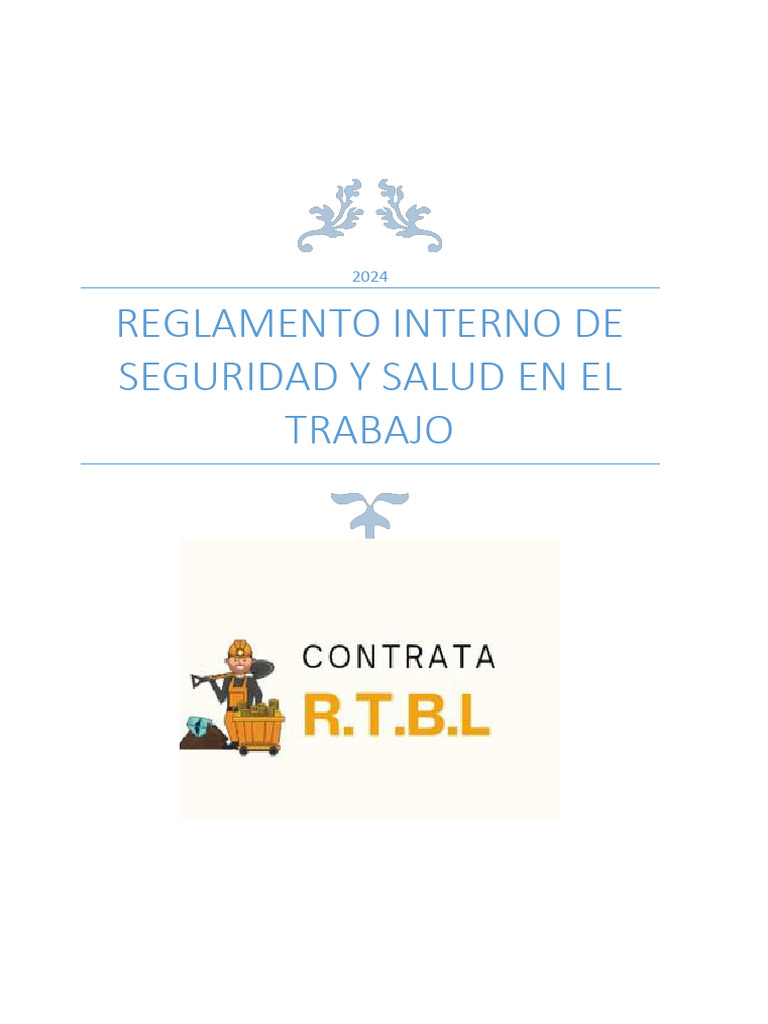 Reglamento Interno de Seguridad y Salud en El Trabajo - 2024 RTBL | PDF | Seguridad y salud ...