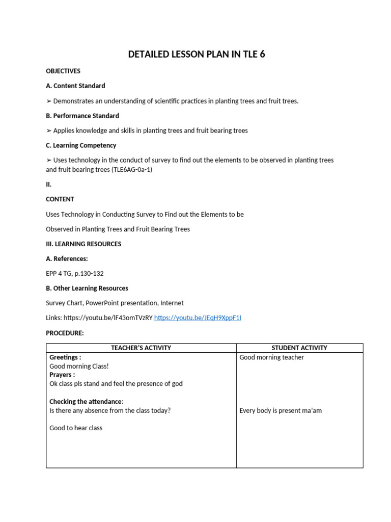 Detailed Lesson Plan in Tle 6 | PDF | Trees | Plants