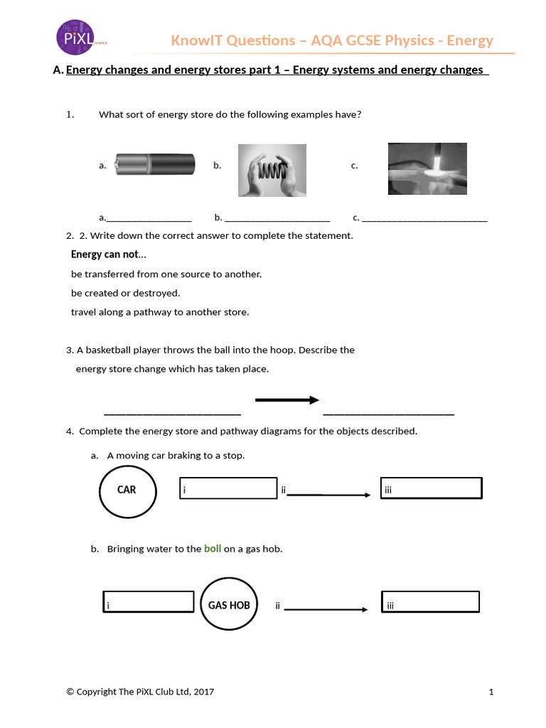 AQA Physics Energy Know IT Questions GCSE | PDF | Energy Development ...