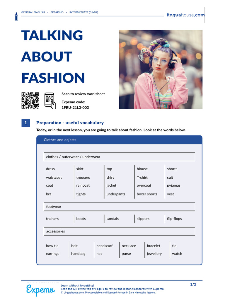 Fashion Vocabulary and Discussion Guide | PDF | Fashion | Clothing
