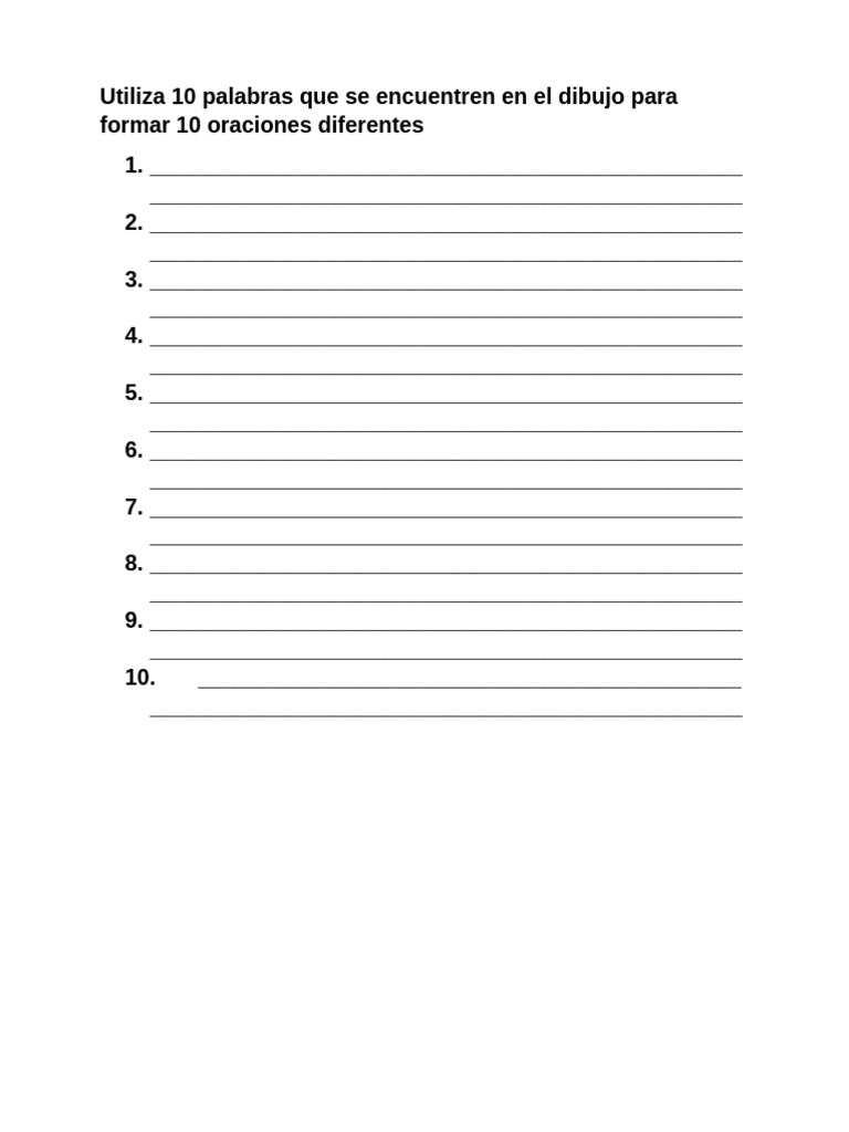 10 Oraciones con Palabras del Dibujo | PDF