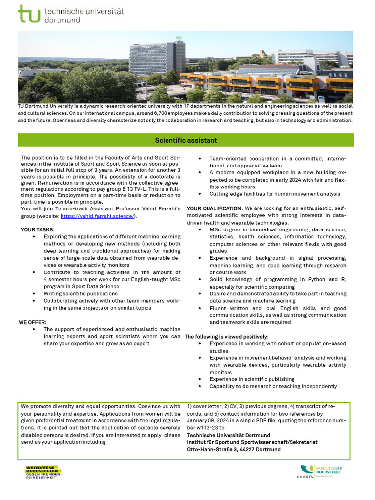 Stellenausschreibung - FK16 - Sport - w112-23 - e | PDF | Science ...