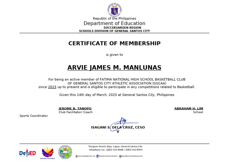 Certificate of Club Membership | PDF