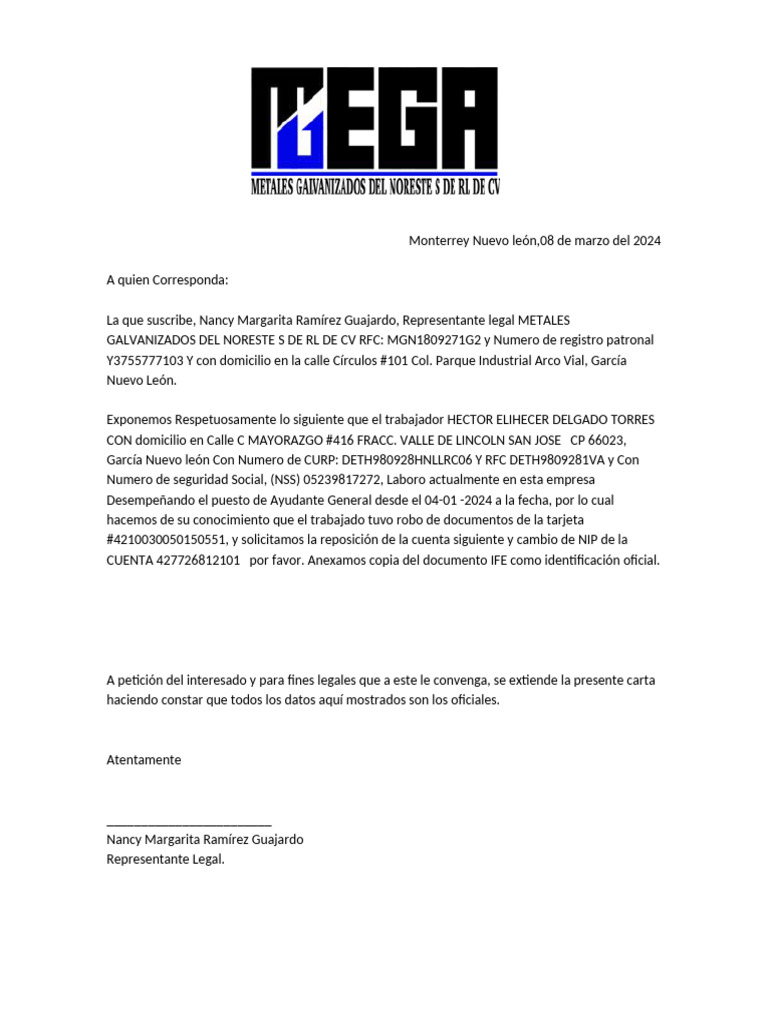 Machote de Carta Laboral | PDF