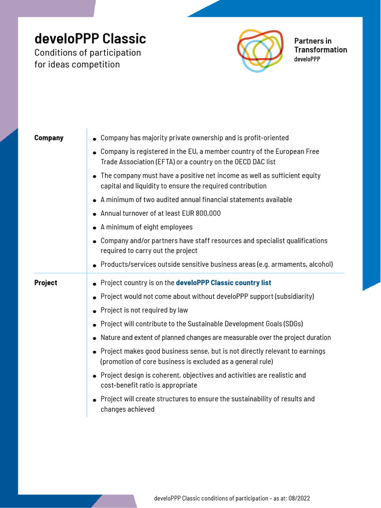develoPPP Classic - Conditions of Participation | PDF