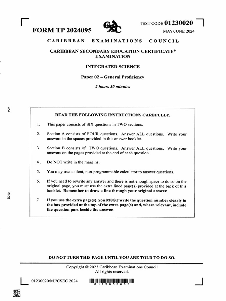 CSEC Integrated Science P2 2024 MJ | PDF