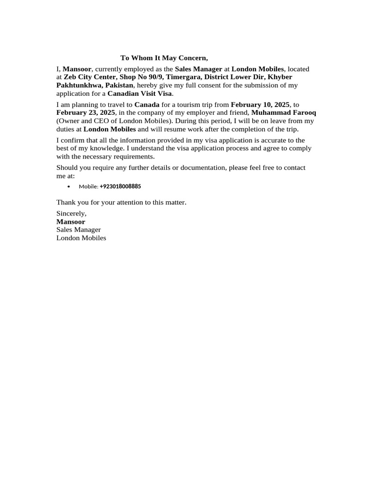 Mansoor Concent Information Letter | PDF