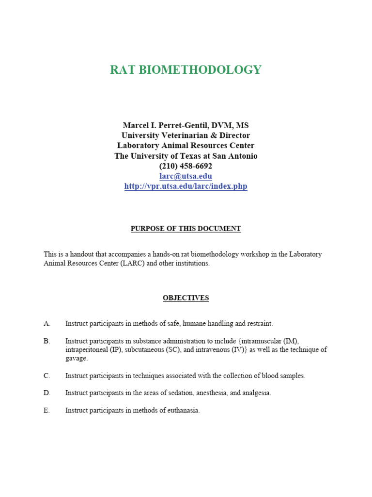 Rat Biomethodology Workshop Guide | PDF | Injection (Medicine) | Syringe