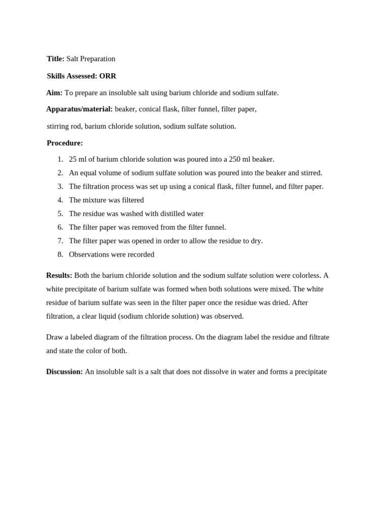 Barium Sulfate Salt Preparation Method | PDF