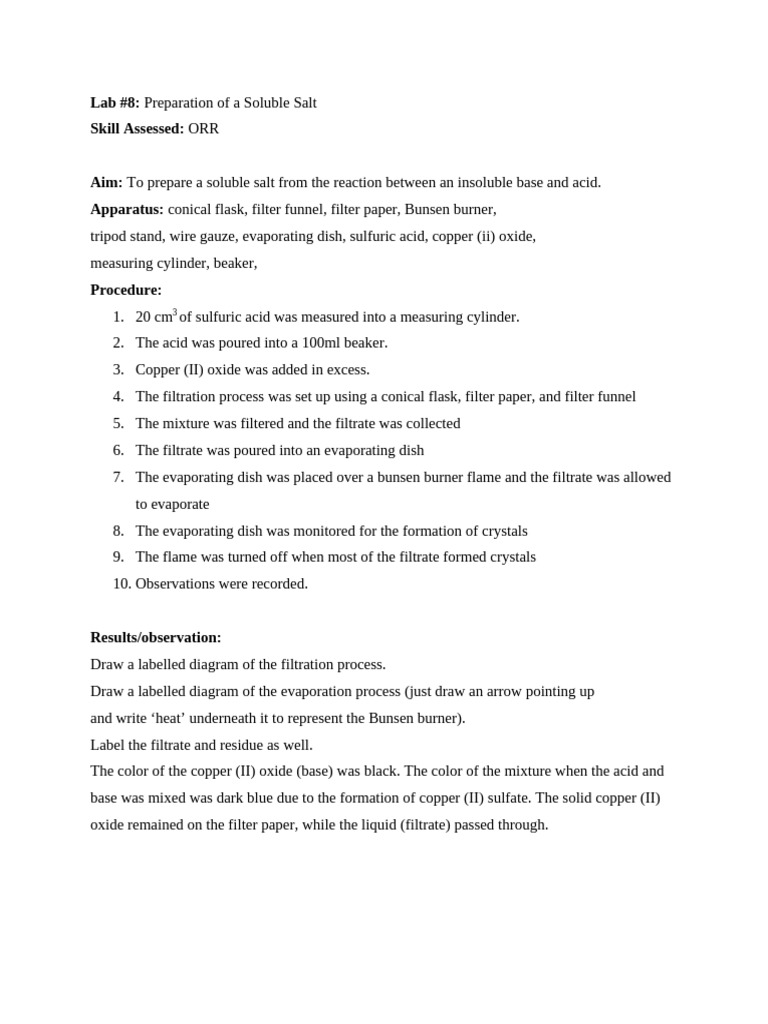 Lab #8 - Preparation of A Soluble Salt | PDF | Solubility | Salt ...