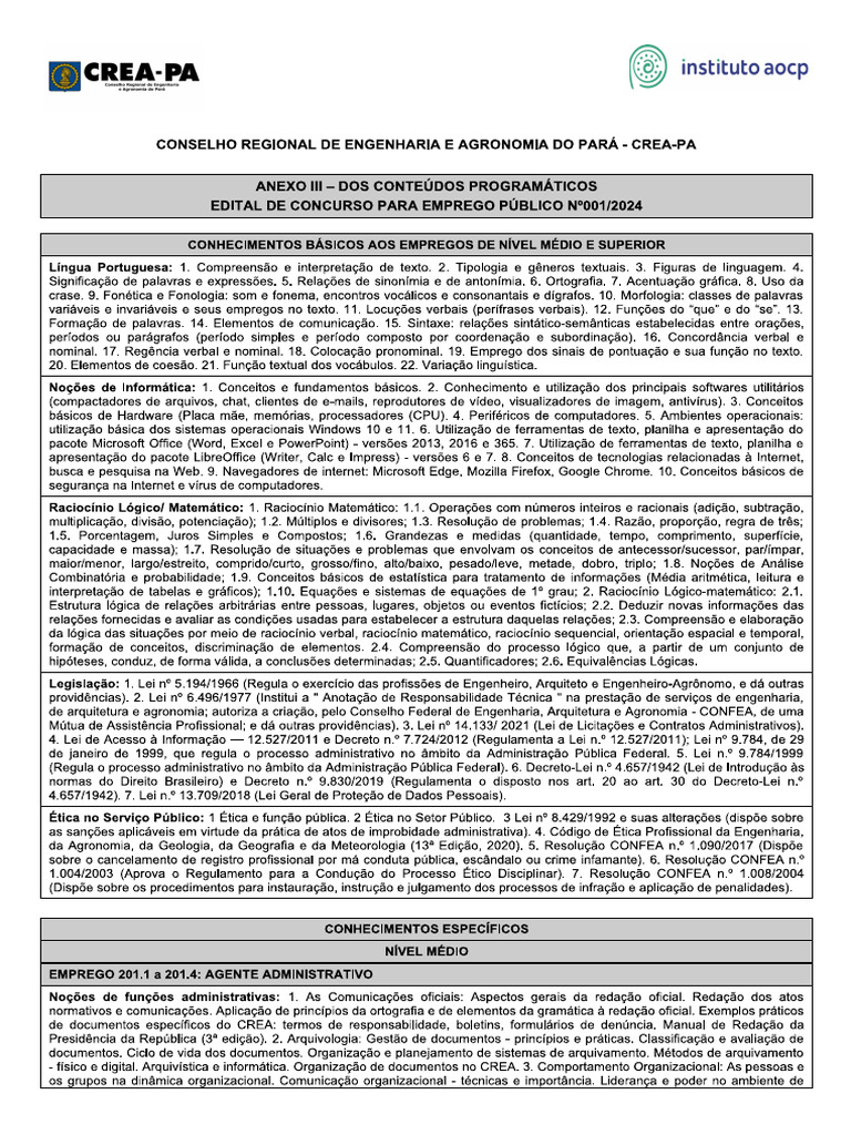 Conteúdo Programático CREA | PDF