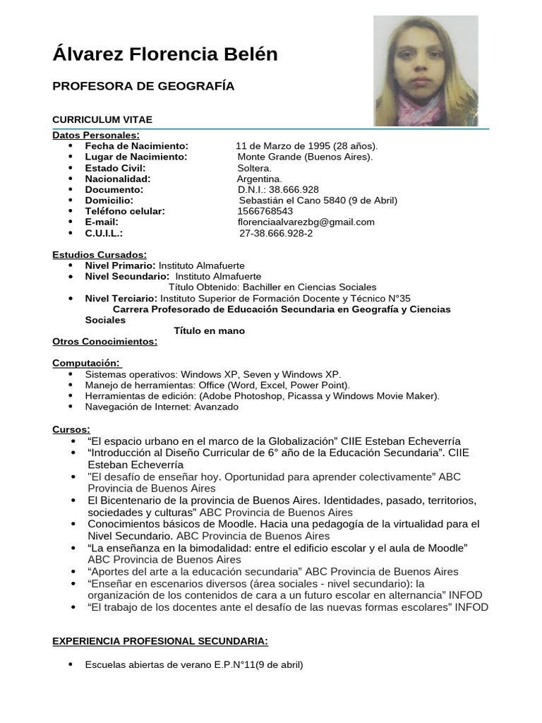 Currículum Florencia Alvarez | PDF | Plan de estudios | Maestros