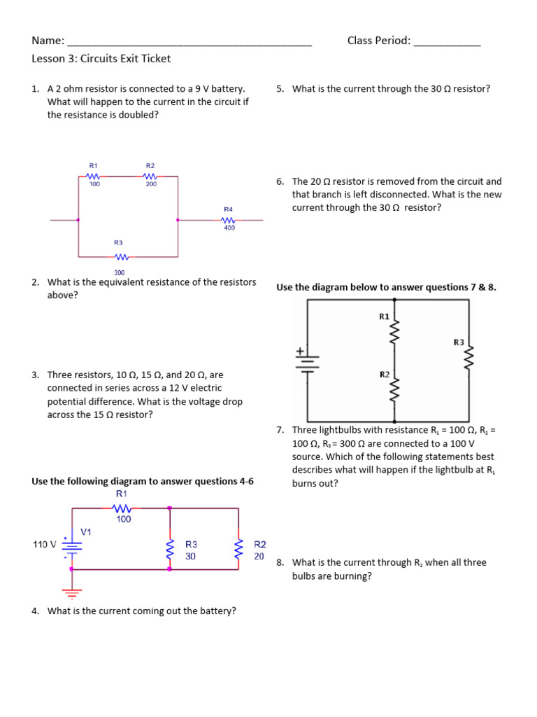 Circuits Exit Ticket | PDF