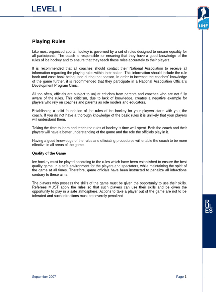 Hockey Rules for Coaches and Players | PDF | Knowledge | Ice Hockey