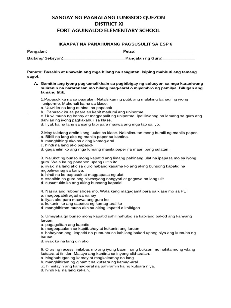 PT - Esp 6 - Q4 | PDF