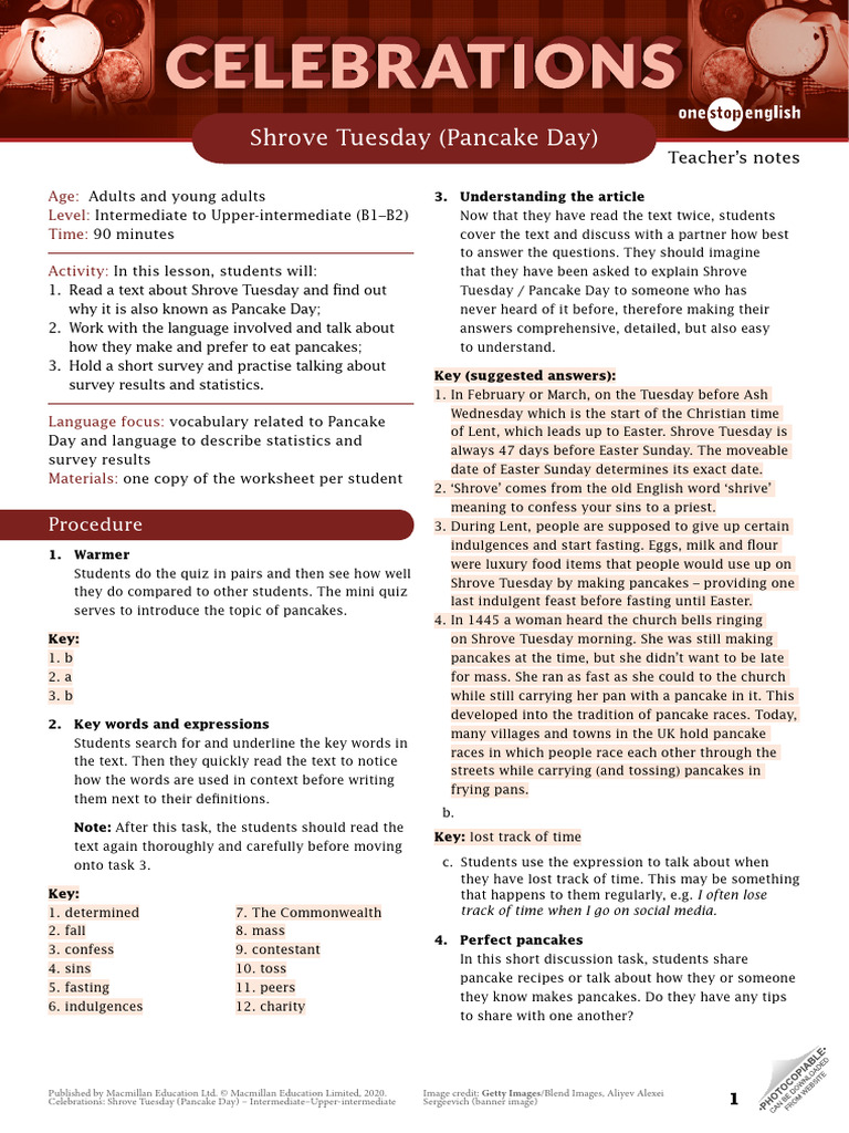 Celebrations Shrove Tuesday Int-Upp | PDF | Pancake | Cuisine