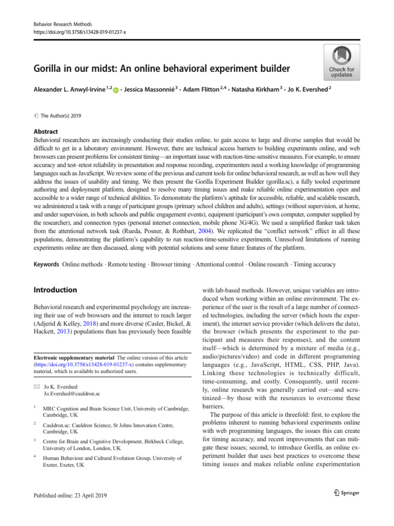 Anwyl-Irvine - Gorilla in Our Midst: An Online Behavioral Experiment Builder | PDF | Java Script ...
