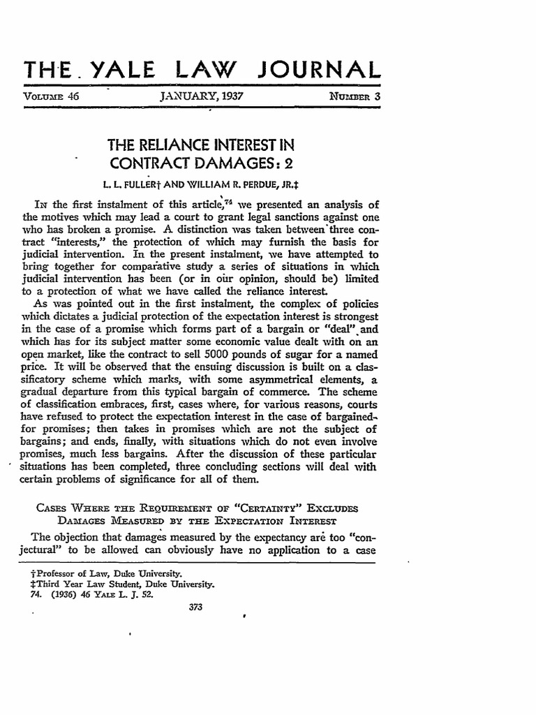 Reliance Interest in Contract Damages | PDF | Damages | Lawsuit