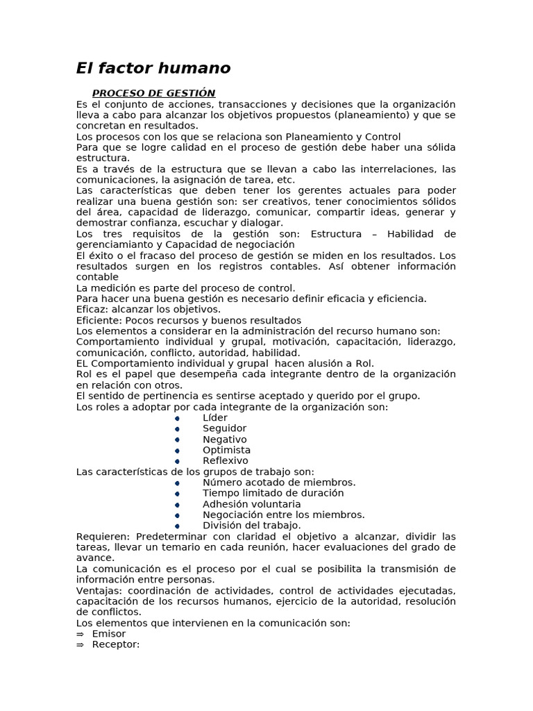 CLASE 10 - El factor humano | PDF | Liderazgo | Planificación