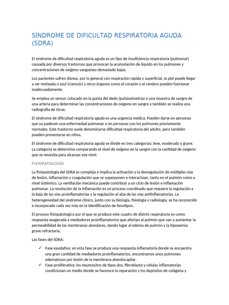 Síndrome de Dificultad Respiratoria Aguda | PDF | Inflamación | Pulmón