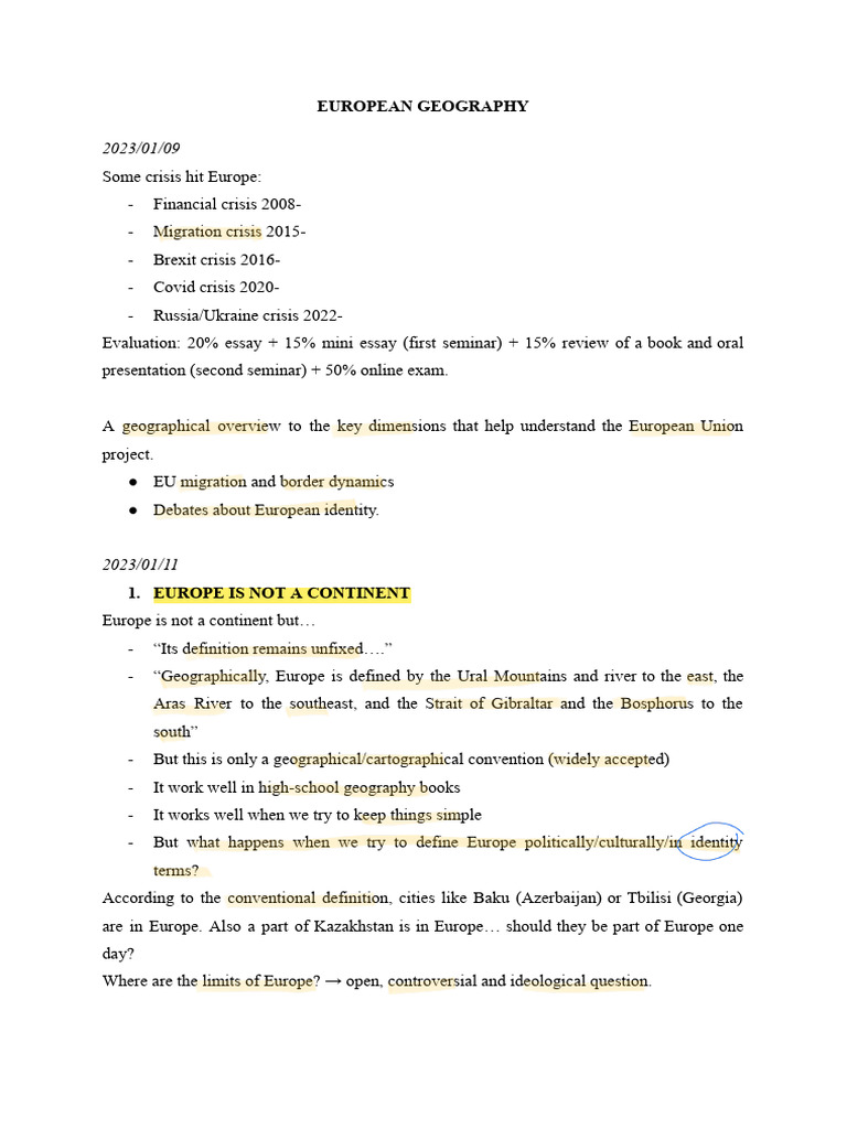 European Geography Apunteak | PDF | European Union | Anthem Of Europe