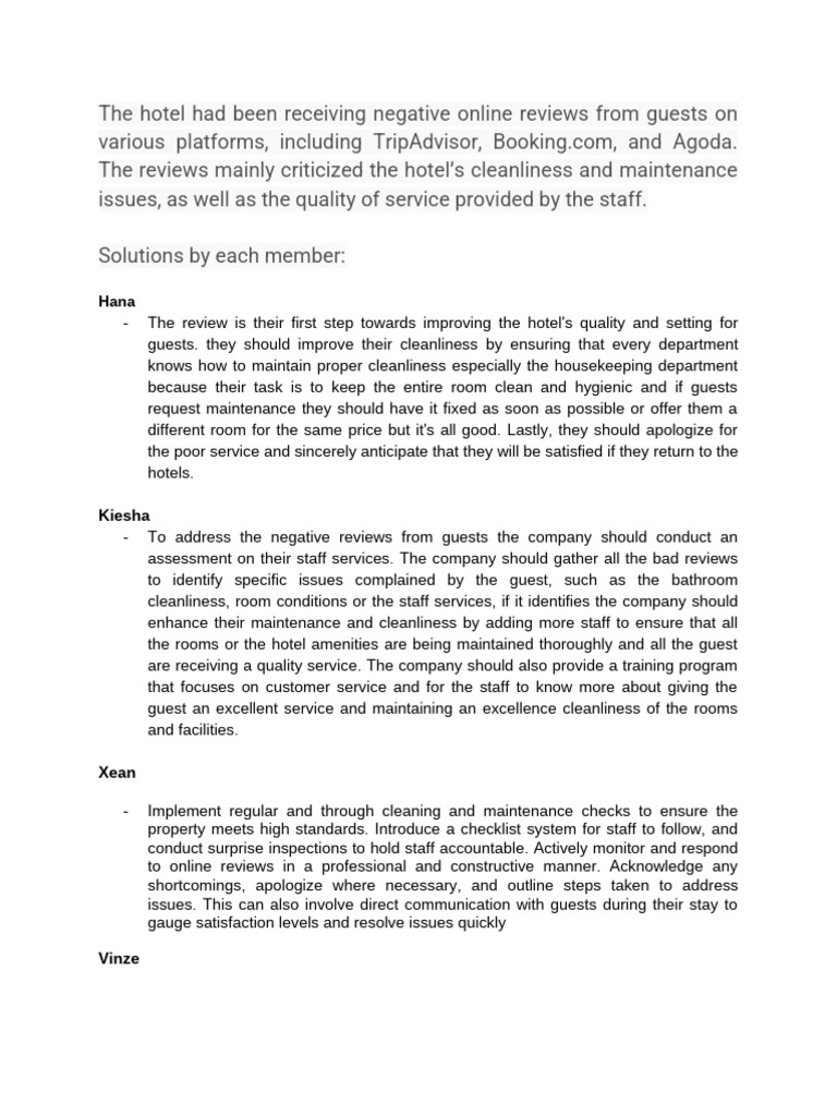 Copy of Housekeeping Case Study_Hotel Negative Online Review | PDF ...