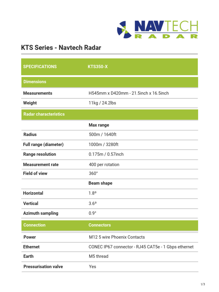 KTS350-X Radar Specifications Guide | PDF | Electronics