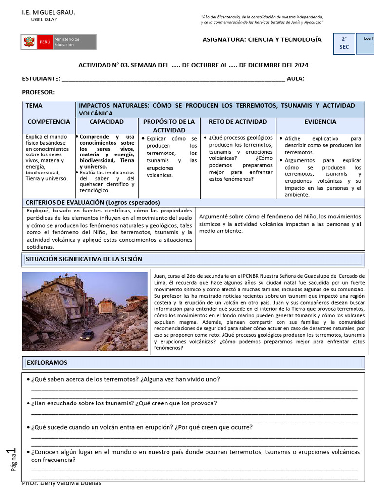 2°sec - UNIDAD 7 - ACTIVIDAD 3 (CyT Explica 2024) - Impactos Naturales, Cómo Se Producen Los ...