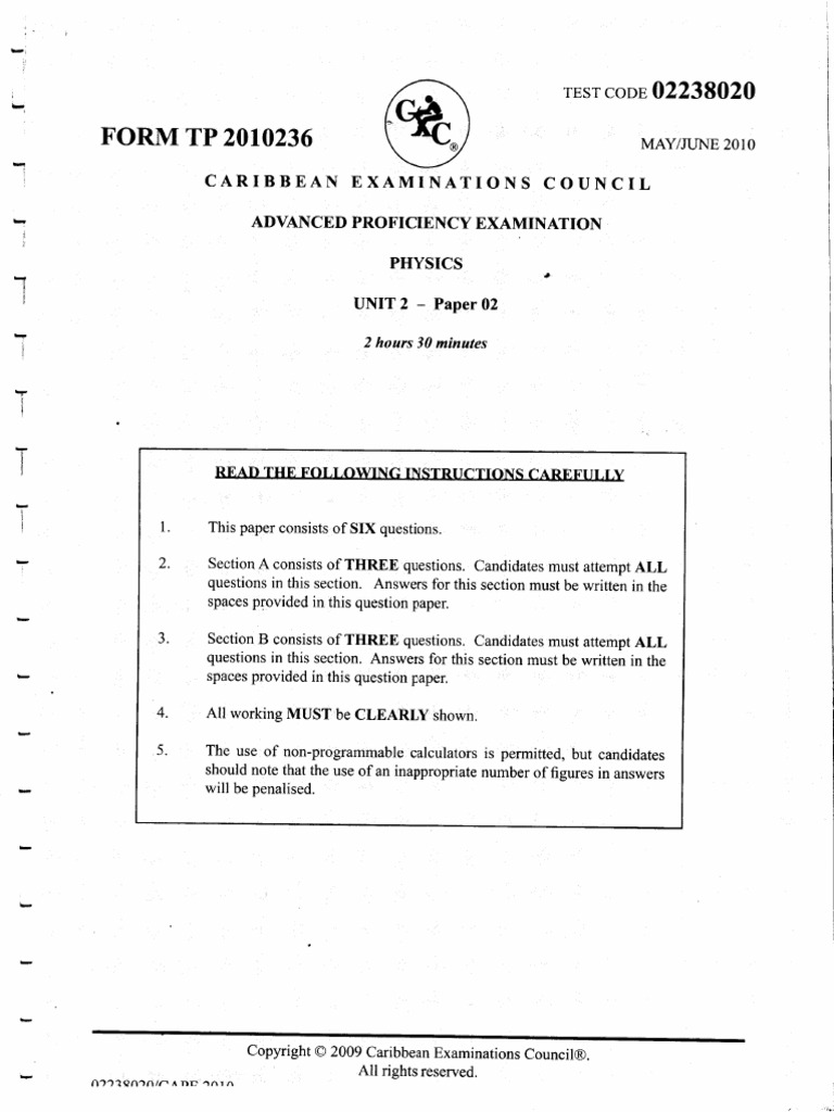 Cape Physics 2010 U2 p2 | PDF