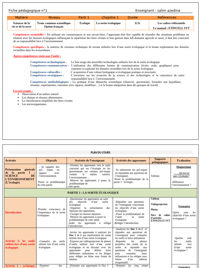 Sortie Écologique : Outils et Techniques | PDF | Écologie | Pédagogie