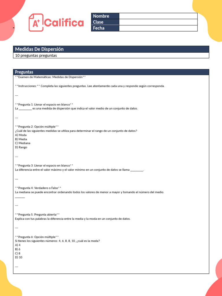 Medidas de Dispersión | PDF | Media | Modo (Estadísticas)