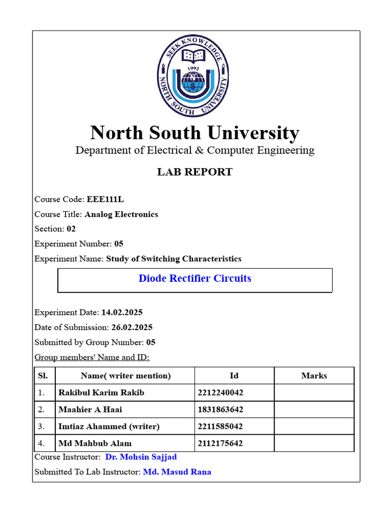 Lab Cover Page EEE | PDF