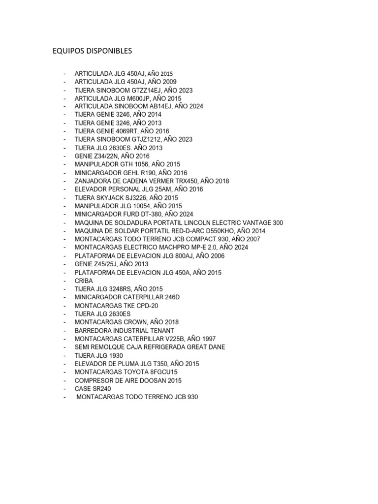 Equipos Disponibles | PDF