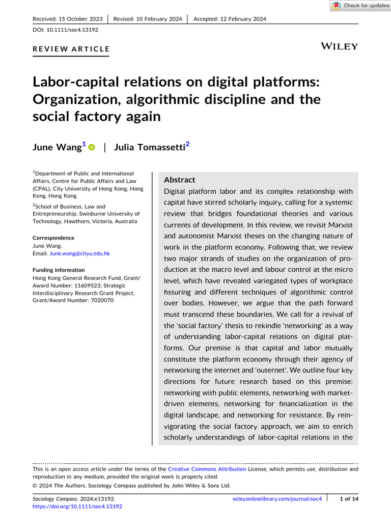 CPTLSM - PLTFRM - Labor Capital Relations On Digital Platforms Organization Algorithmic ...
