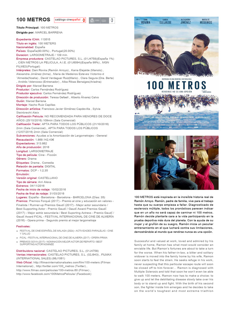 Catalogo de Cinespañol - 100 Metros Pelicula 113515 | PDF