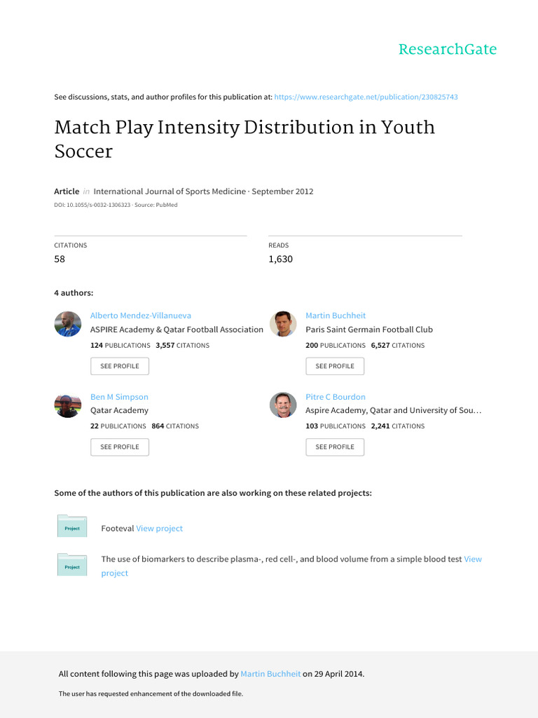 Youth Soccer Match Play Intensity Analysis | PDF | Analysis Of ...